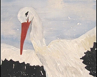 Acrylbild Storch Leinwand 20 x 20 x 15 cm Malerei | Etsy