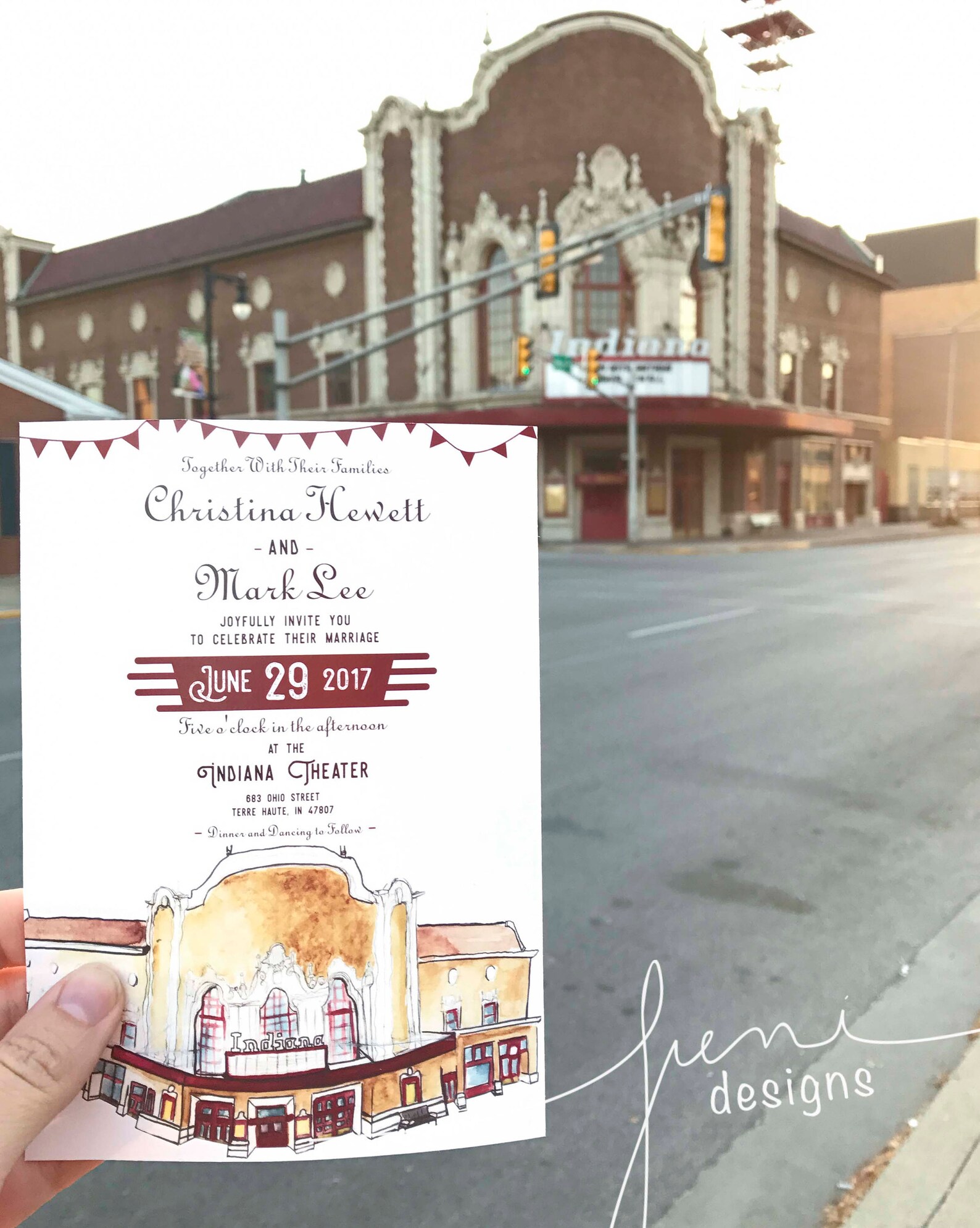 Retro Watercolor Indiana Theater Wedding Invitation set | Etsy