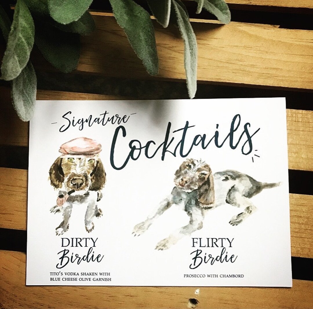 Custom Watercolor Dog Portrait Signature Cocktails Wedding Sign. Bar ...