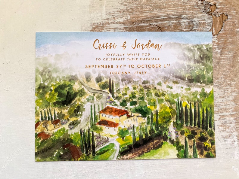 Welcome to Tuscany Wedding Invitation Set. Custom Watercolor. - Etsy