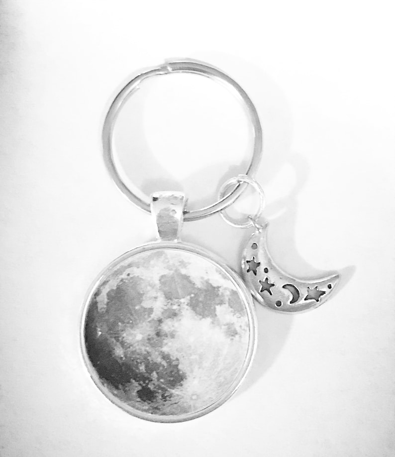 Full Moon Keychain, Crescent Moon Keychain, Celestial Keychain ...
