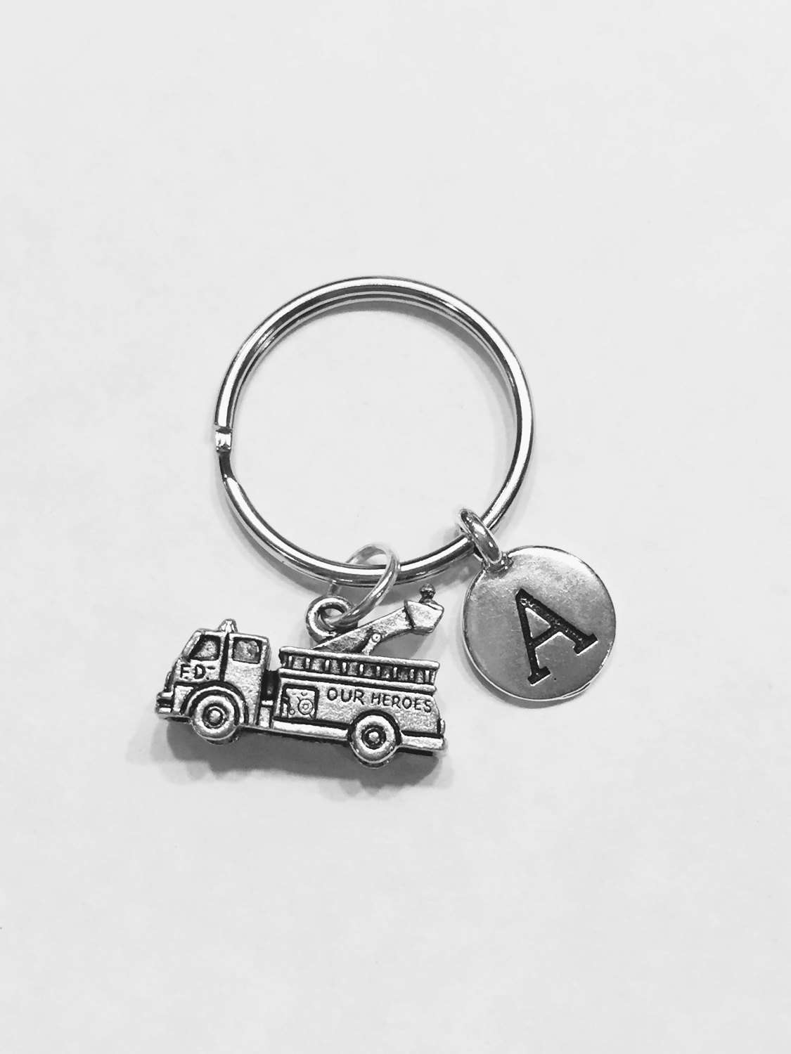 Fire Truck Keychain Initial Keychain Firefighter Keychain | Etsy
