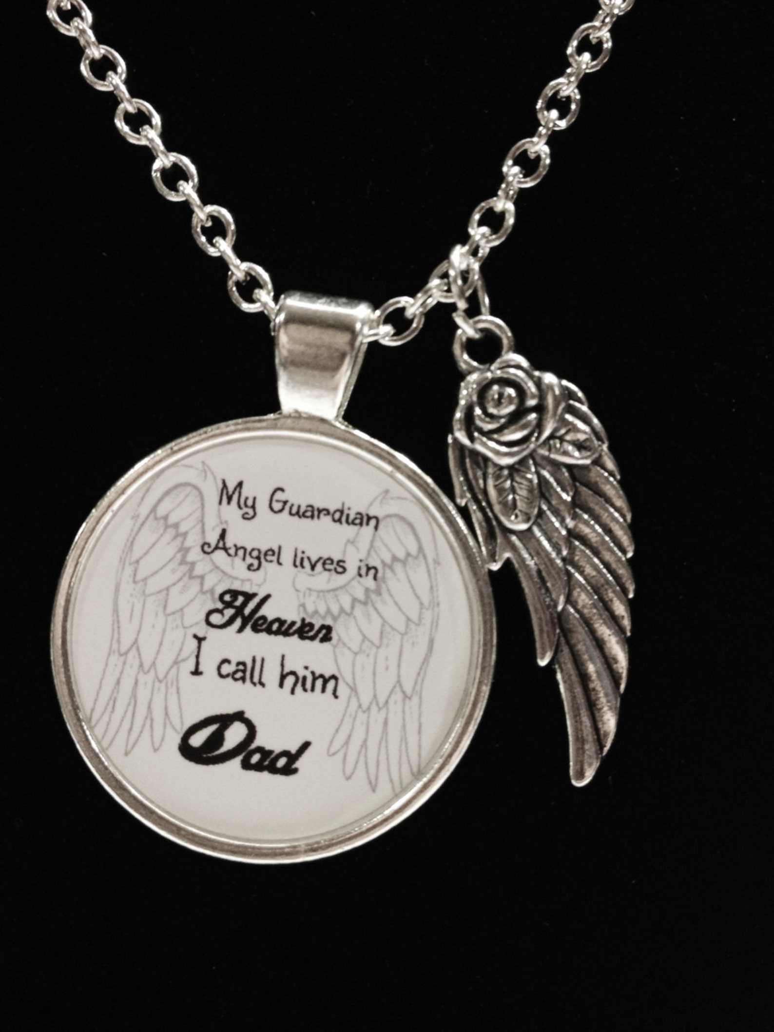 Memorial Necklace Dad Angel Necklace My Guardian Angel Lives | Etsy