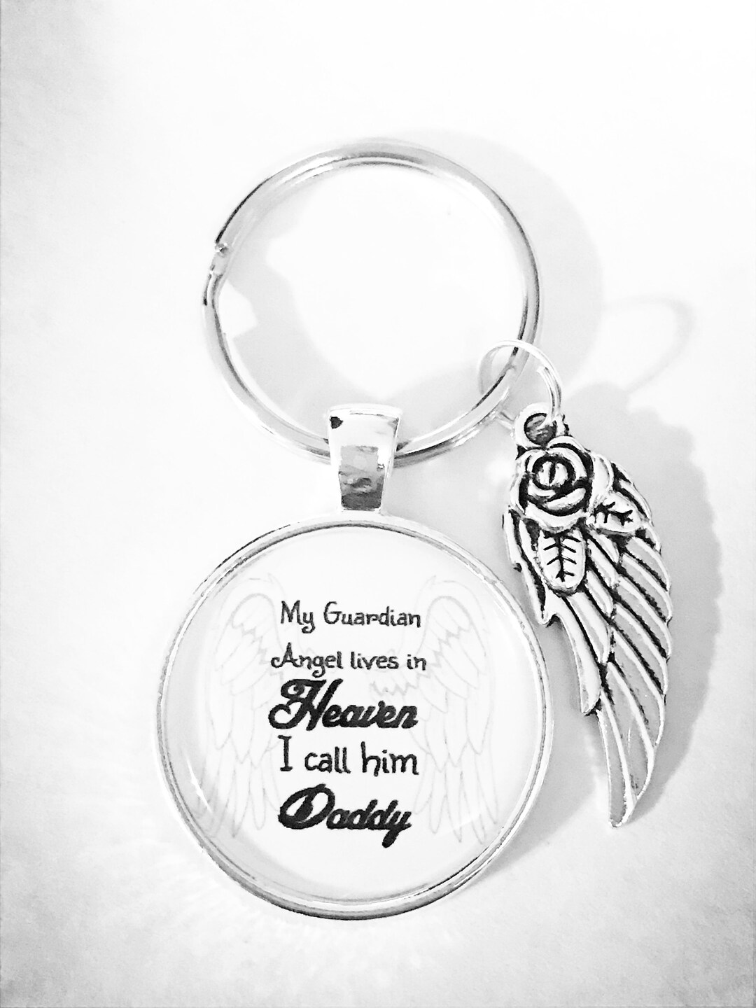 Memorial Keychain Daddy, Dad Angel Keychain, My Guardian Angel Lives in ...