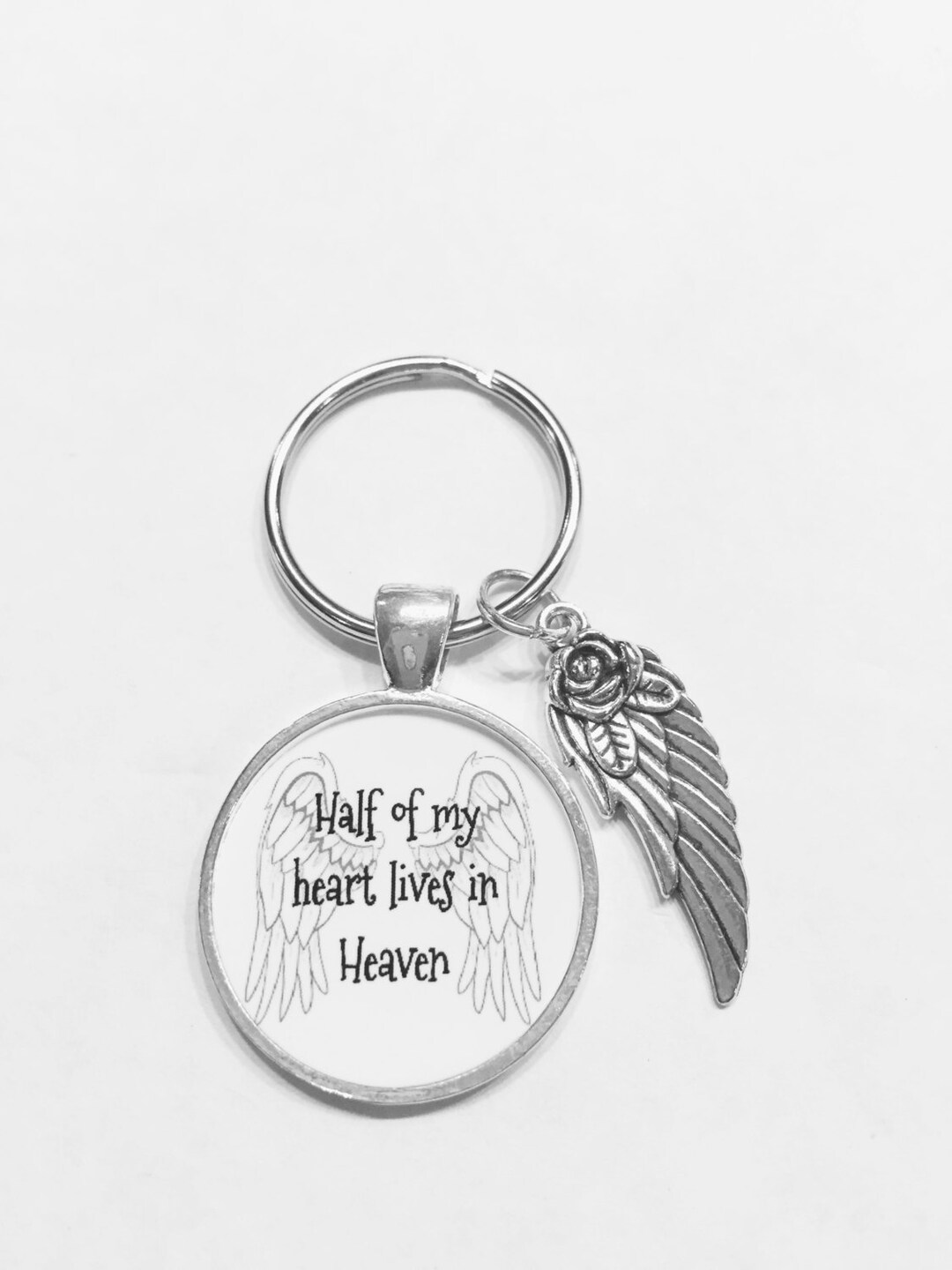Memorial Keychain, Half of My Heart Lives in Heaven Keychain ...