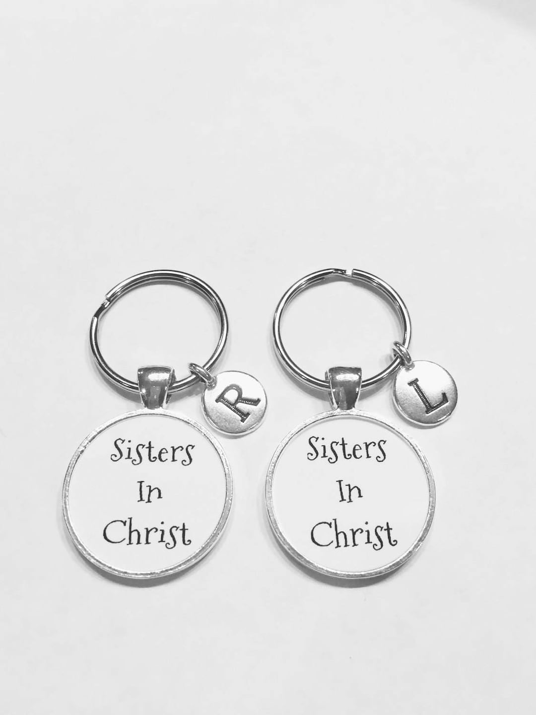 Best Friend Gift, Sisters in Christ Keychain, Initial Keychain Best ...