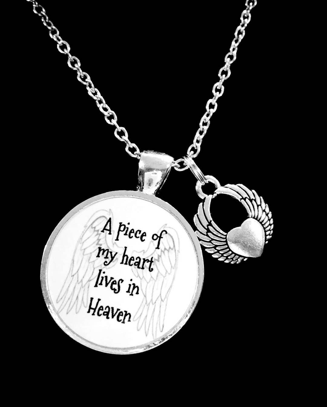 Memorial Necklace, Angel Necklace, A Piece of My Heart Lives in Heaven ...
