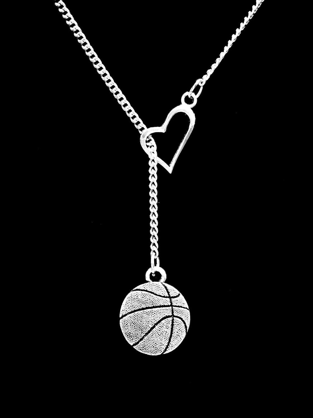 Basketball Necklace, Basketball Jewelry, Sports Mom Gift Heart Y Lariat ...