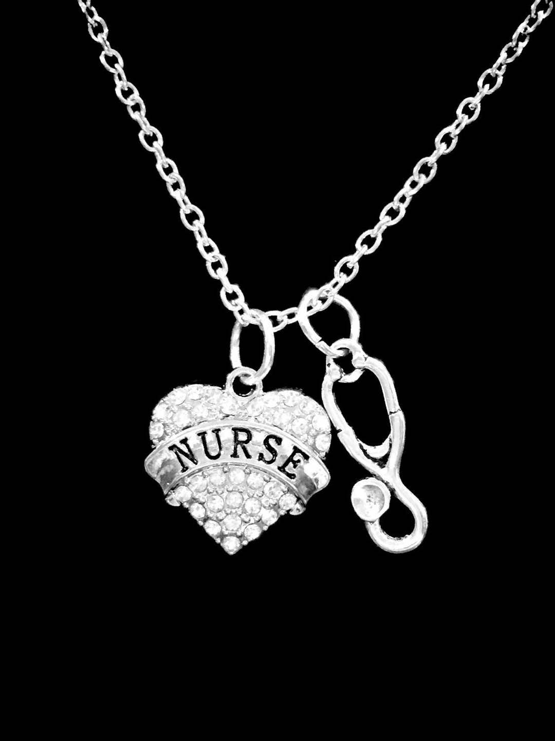 Nurse Necklace, Nurse Jewelry, Stethoscope Crystal Heart Nurse Gift for ...