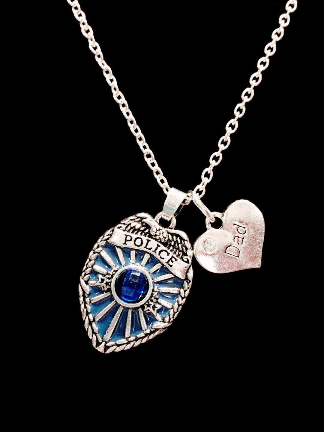 Police Dad Necklace, Police Jewelry, Blue Police Officer Badge Shield ...