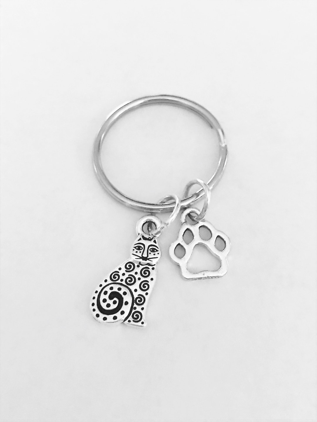 Cat Keychain, Paw Print Keychain, Spiral Cat Animal Keychain, Cat Fur ...