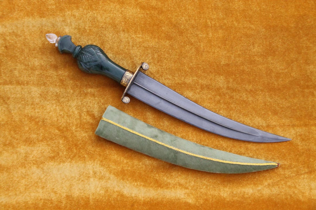 Mughal Khanjar Knife Green Jade & Rock Crystal Handle, Wootz Steel ...