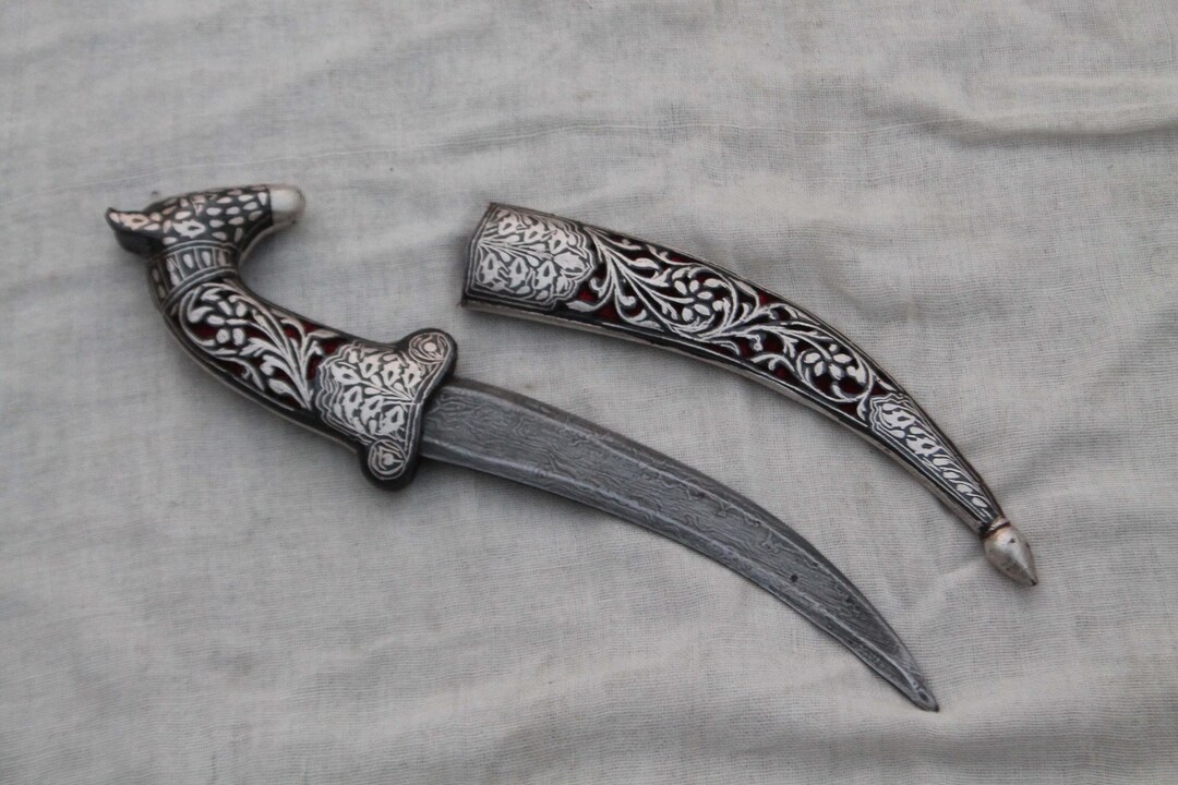 Vintage Mughal Silver Inlaid Dagger Knife - Horse Head Handle ...