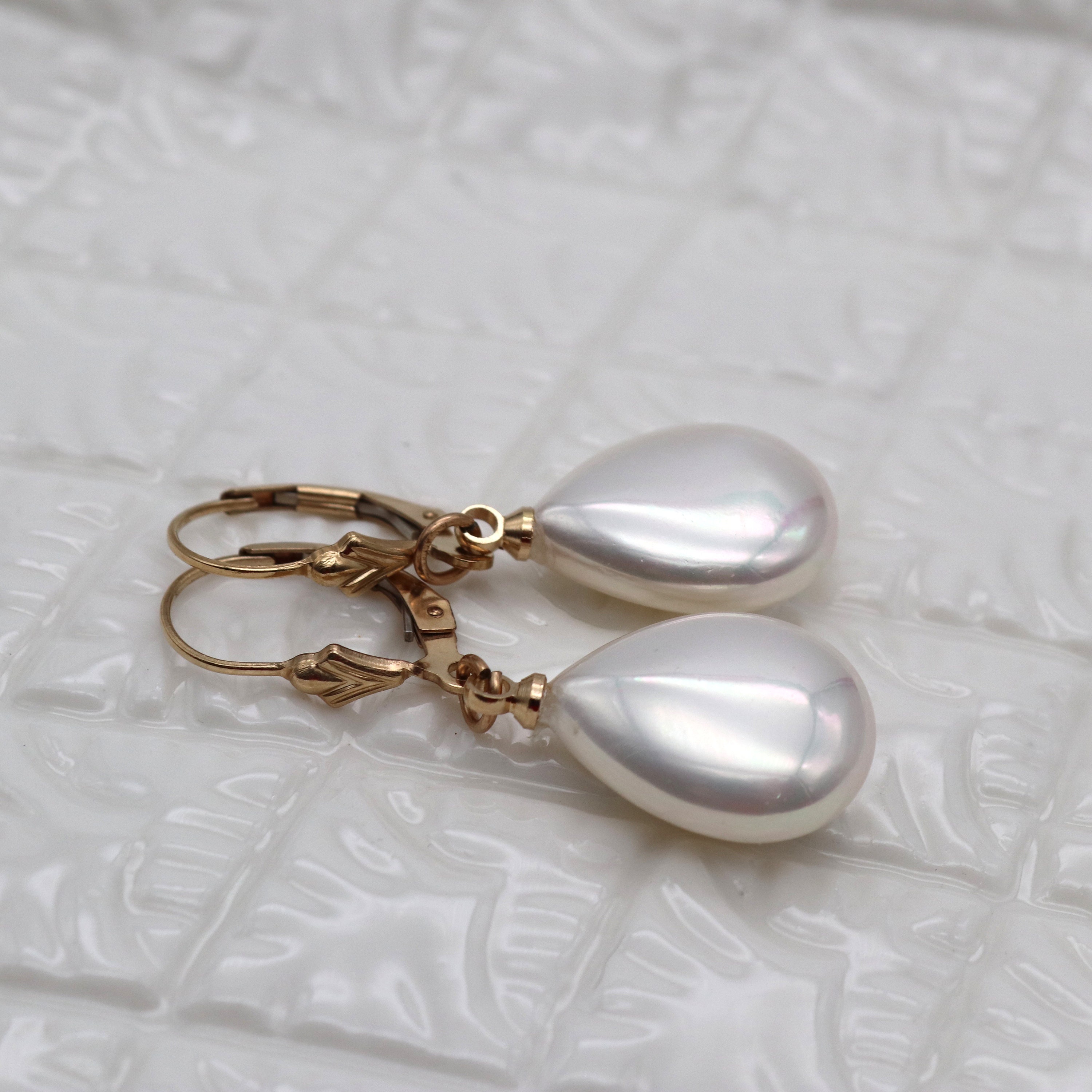 Pearl Earring Gold Earrings Set With White Teardrop Pearls - Etsy