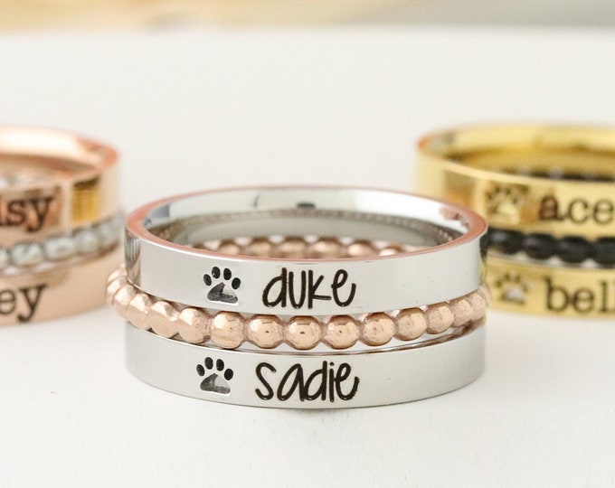 Personalized Pet Ring - Pet Name Ring - Paw Print Name Ring - Fur Baby ...
