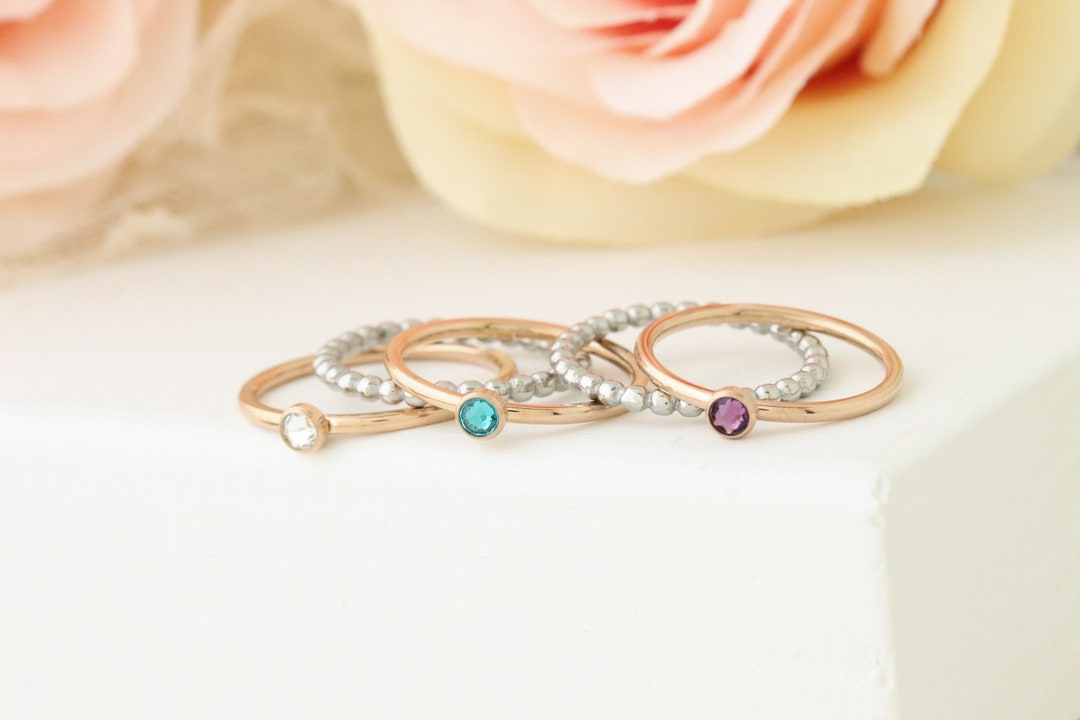 Dainty Stackable Birthstone Ring | Mothers Ring Set | Birthstone ...