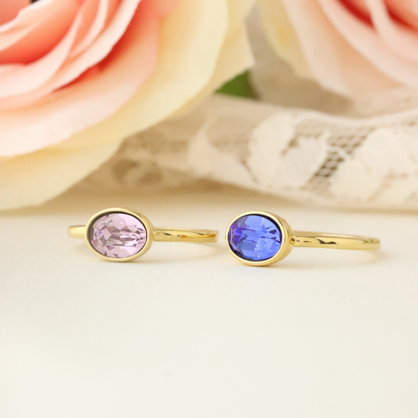 Oval Birthstone Ring / Oval Stacking Ring / Mothers Ring Set ...