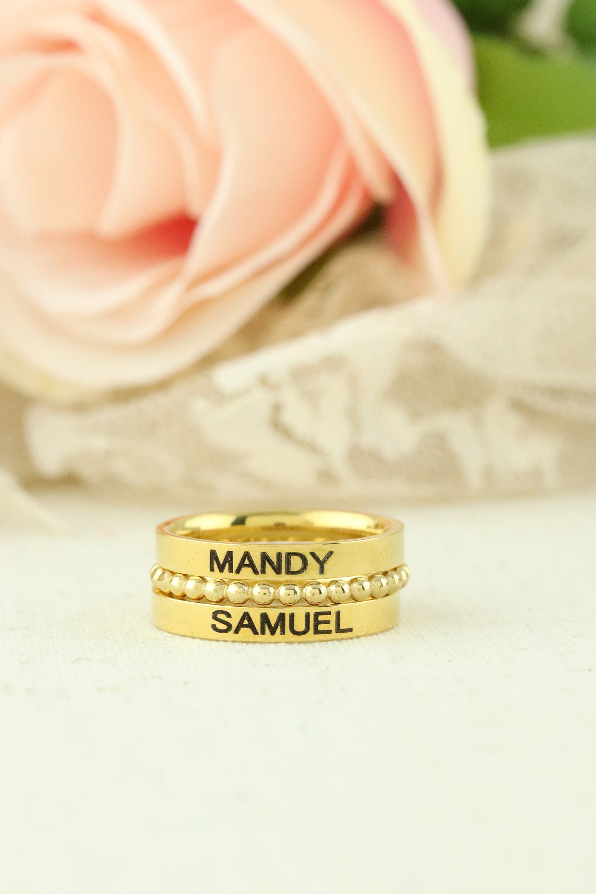 Engraved Stackable Ring Personalized Ring Mothers Rings | Etsy