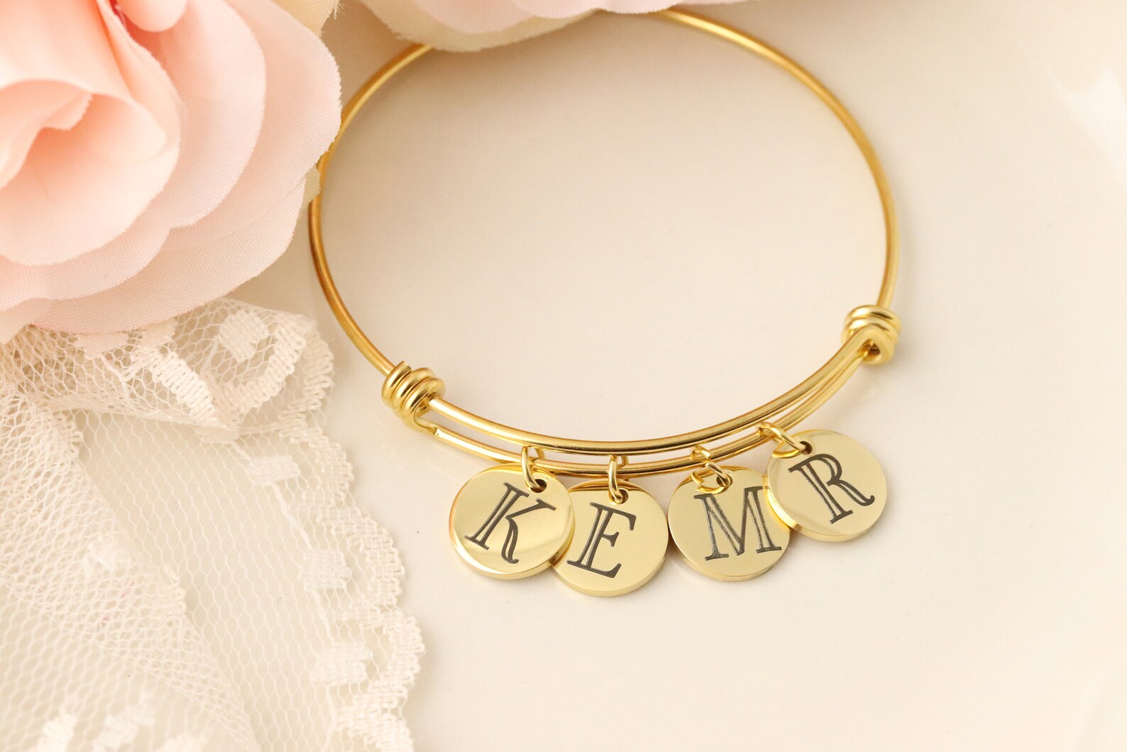 Personalized Initial Bangle - Personalized Charm Bangle - Mothers Day ...