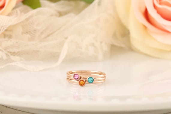 Rose Gold Stackable Birthstone Ring /mothers Ring / Birthstone - Etsy