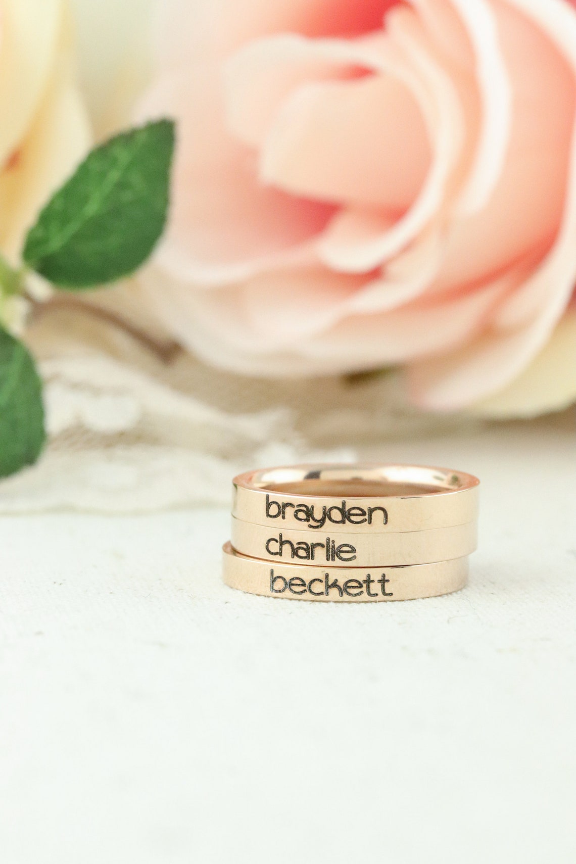 Engraved Stackable Ring Personalized Ring Mothers Rings - Etsy