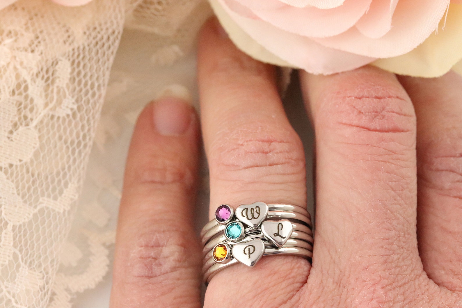 Stackable Birthstone Ring /mothers Ring / Birthstone Stacking | Etsy