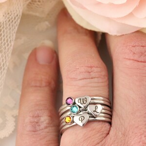 Tiny Heart Stackable Ring / Initial Stacking Ring / Rose Gold Stackable Birthstone Ring ...