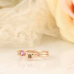Tiny Heart Stackable Ring / Initial Stacking Ring / Rose Gold Stackable Birthstone Ring ...