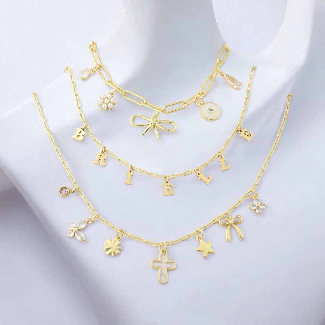 Custom Charm Necklace | Gold Charm Bracelet | Design Your Own Charm ...
