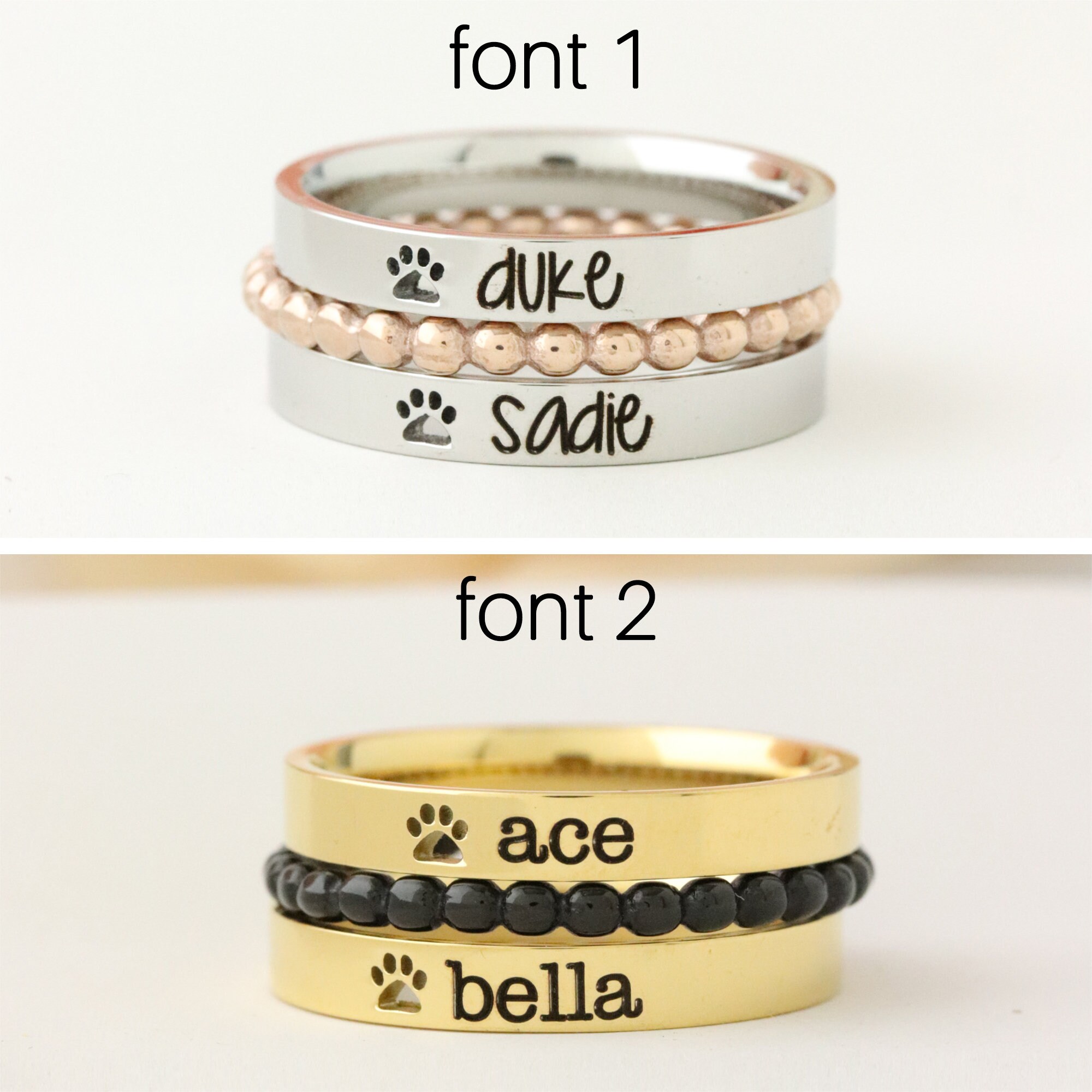 Personalized Pet Ring Pet Name Ring Paw Print Name Ring - Etsy