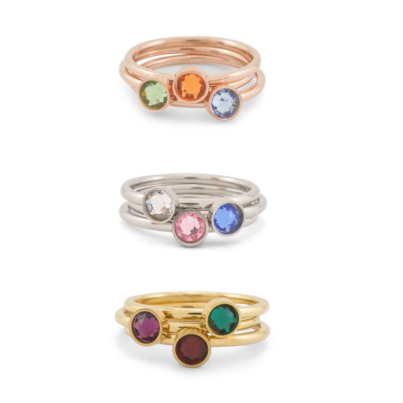 Birthstone Ring Birthstone Stacking Rings Swarovski - Etsy