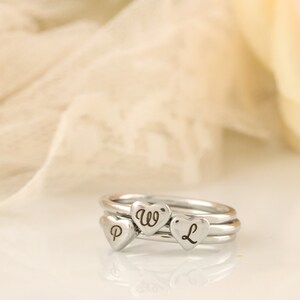 Tiny Heart Stackable Ring / Initial Stacking Ring / Rose Gold Stackable Birthstone Ring ...