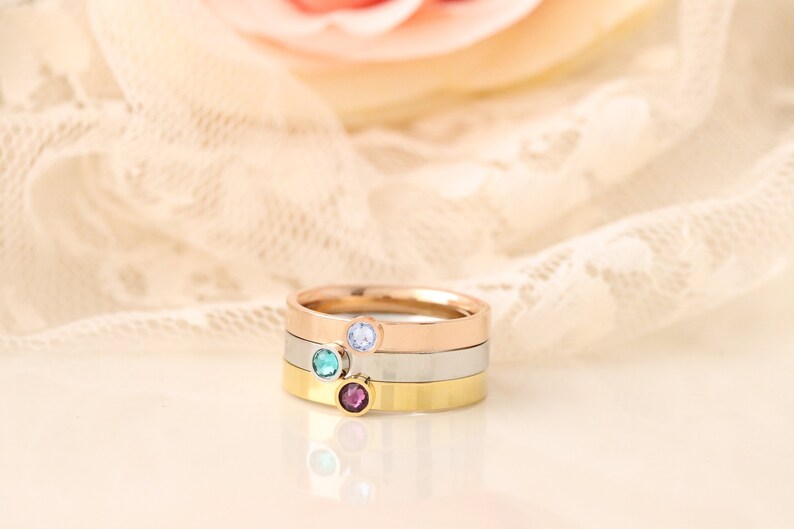 Birthstone Ring Stacking Birthstone Rings Mothers | Etsy