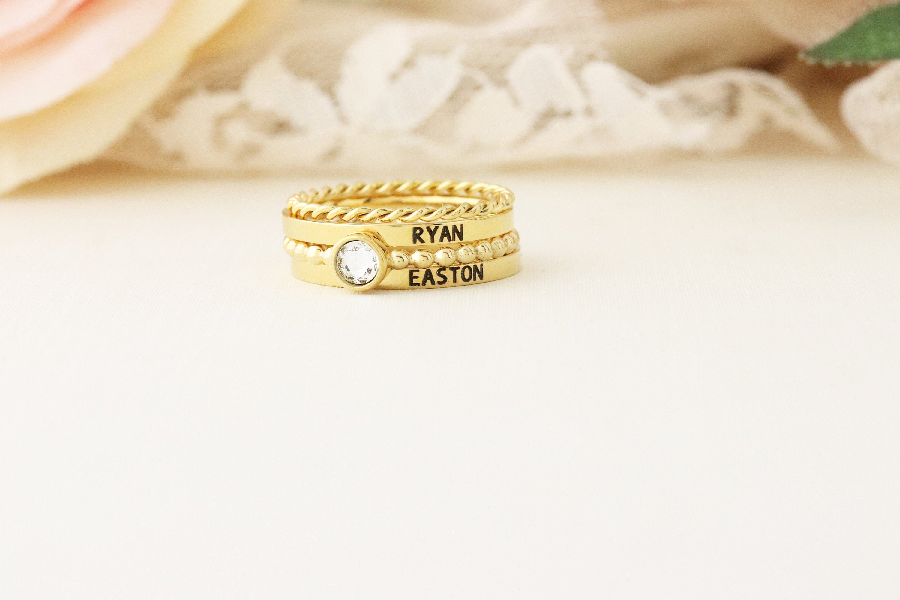 Gold Personalized Ring Stack Stacking Ring Set Stackable | Etsy