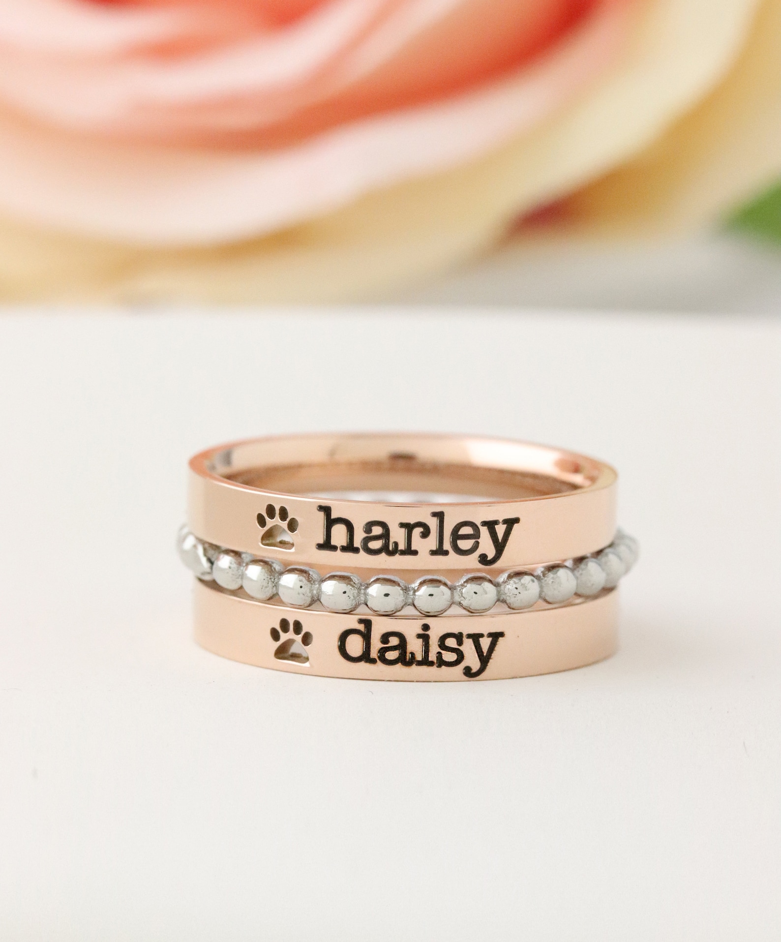 Personalized Pet Ring Pet Name Ring Paw Print Name Ring - Etsy