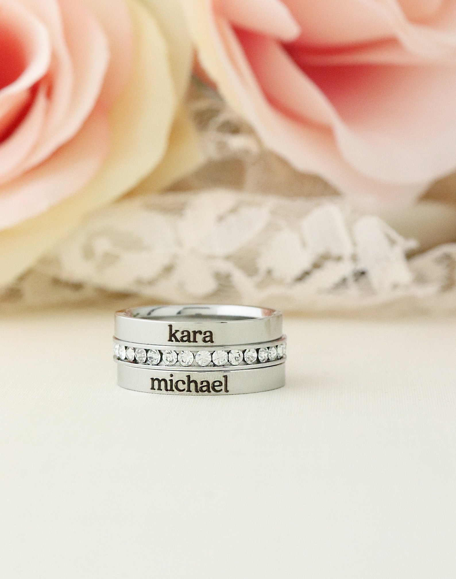 Personalized Ring Set - Engraved Stackable Ring - Mothers Rings - Ring ...