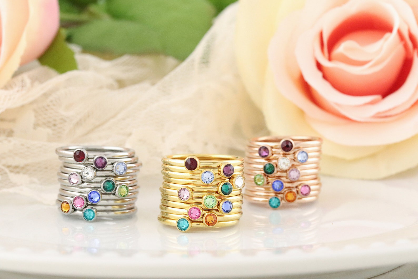 Stackable Birthstone Ring /mothers Ring / Birthstone Stacking | Etsy