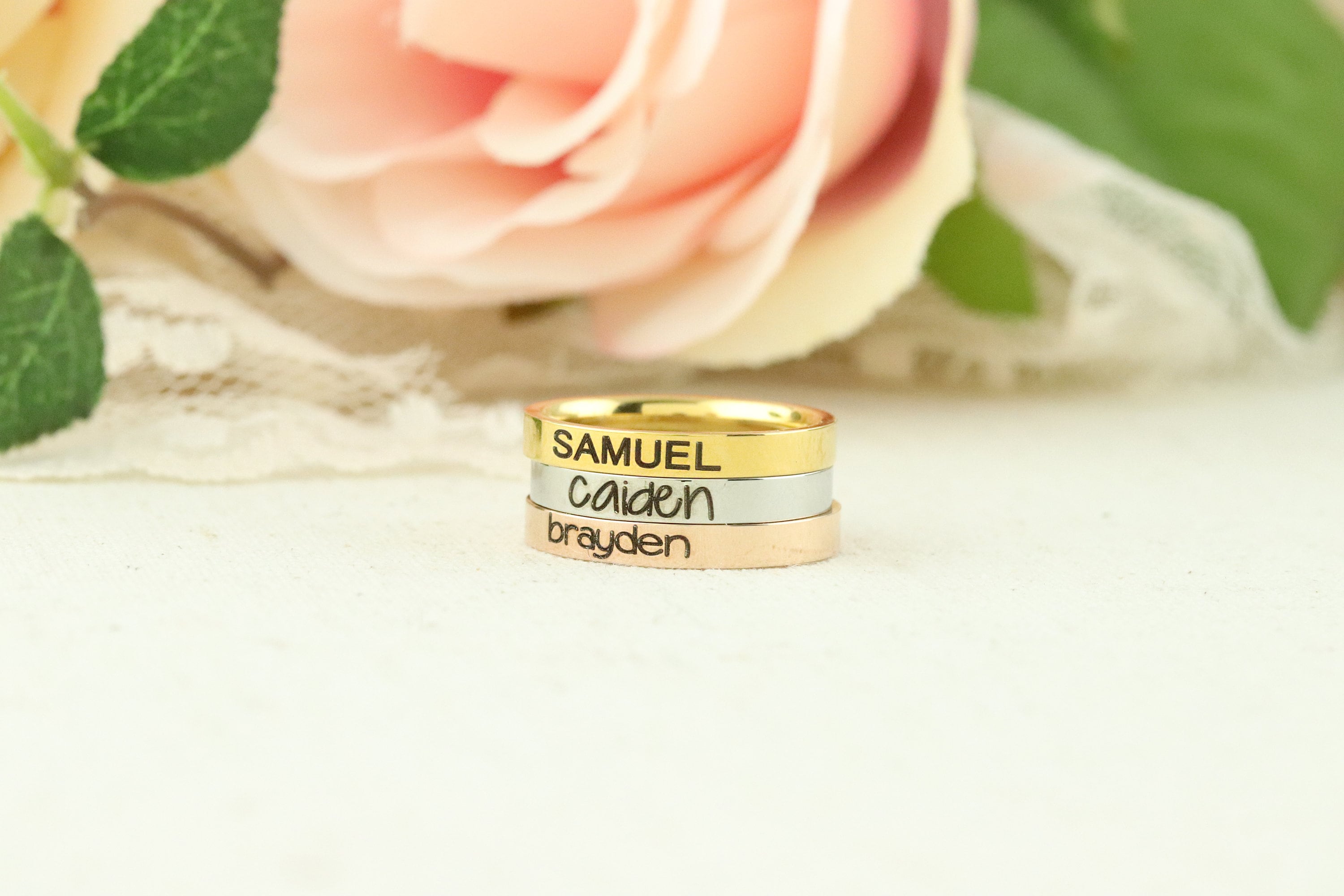 Engraved Stackable Ring Personalized Ring Mothers Rings | Etsy