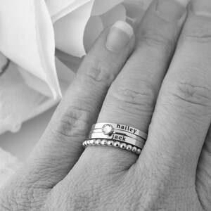 Rose Gold Personalized Ring Stack - Stacking Ring Set - Stackable Ring - Personalized Ring ...