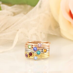 Tiny Heart Stackable Ring / Initial Stacking Ring / Rose Gold Stackable Birthstone Ring ...