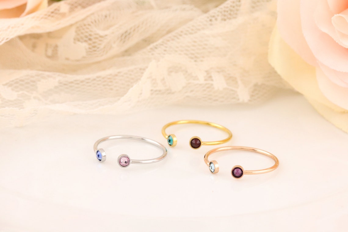 Double Birthstone Ring / Two Stone Ring / Dual Birthstone Ring ...