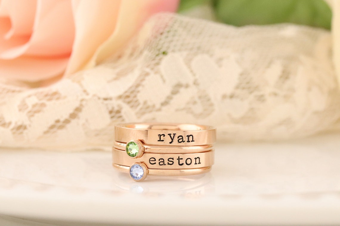 Stackable Name Ring / Name & Birthstone Ring Set / Stackable Ring Set ...