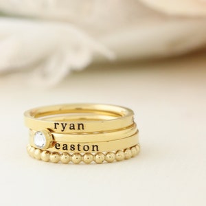Rose Gold Personalized Ring Stack - Stacking Ring Set - Stackable Ring - Personalized Ring ...