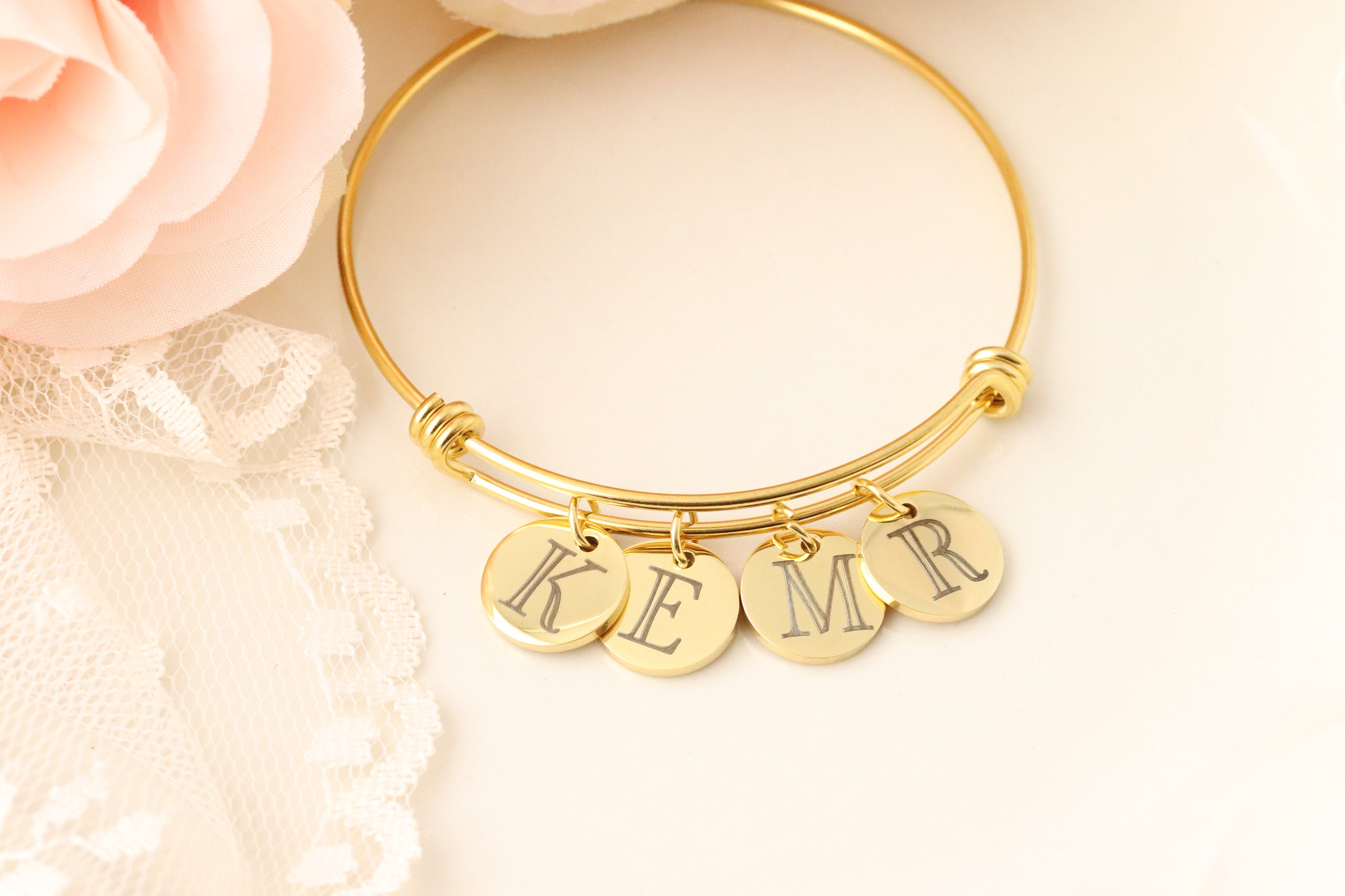Personalized Initial Bangle - Personalized Charm Bangle - Mothers Day ...