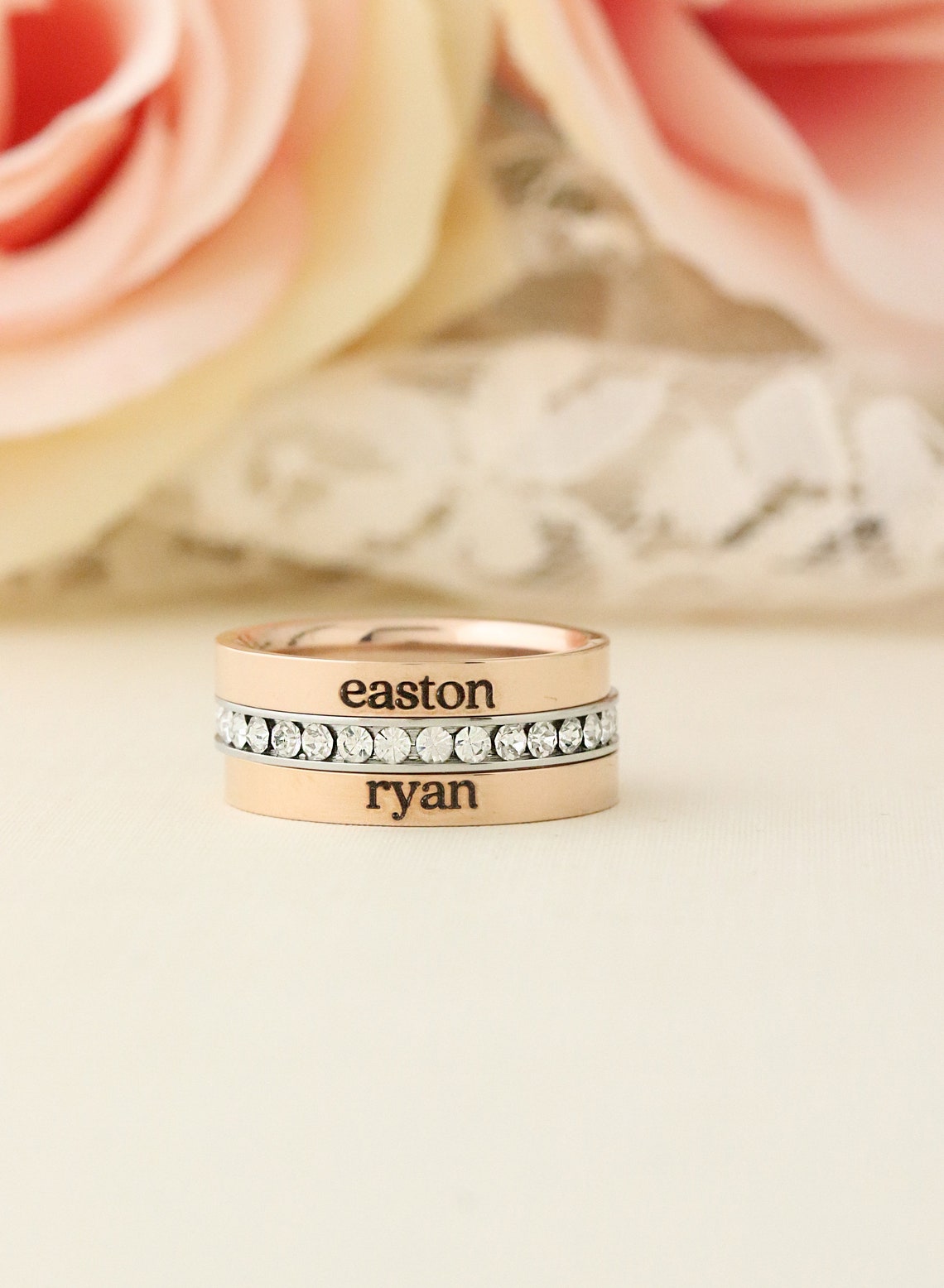 Personalized Ring Set - Engraved Stackable Ring - Mothers Rings - Ring ...