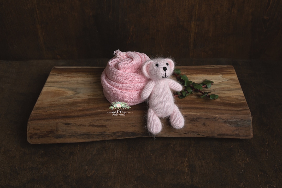 Newborn Fuzzy Teddy Bear Stuffie Photo Prop Lovey Matching Stretch Wrap ...