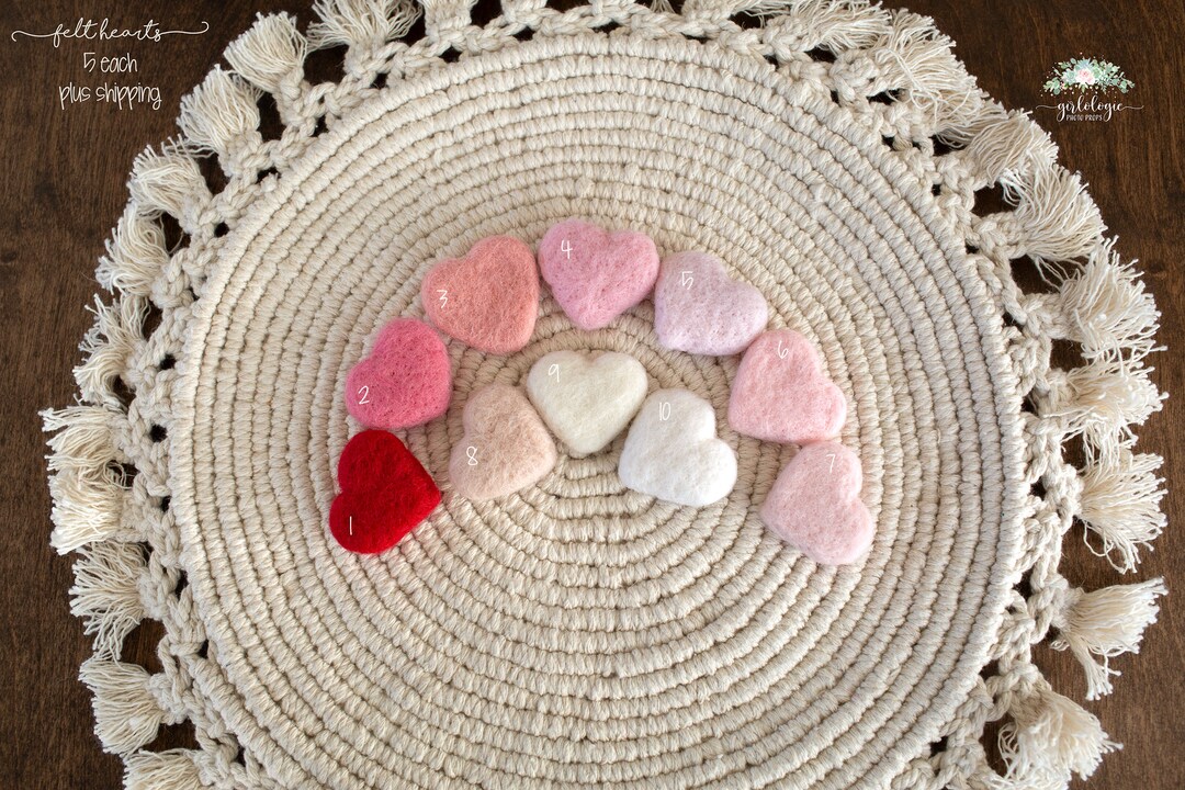 Felted Wool Hearts * Wool Heart Set * Newborn Baby Photo Prop * Pink ...