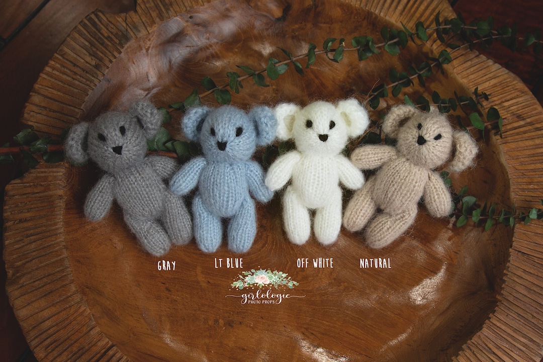 Newborn Fuzzy Knit Bear Stuffie Teddy Bear Lovie Photo Prop lt Blue ...