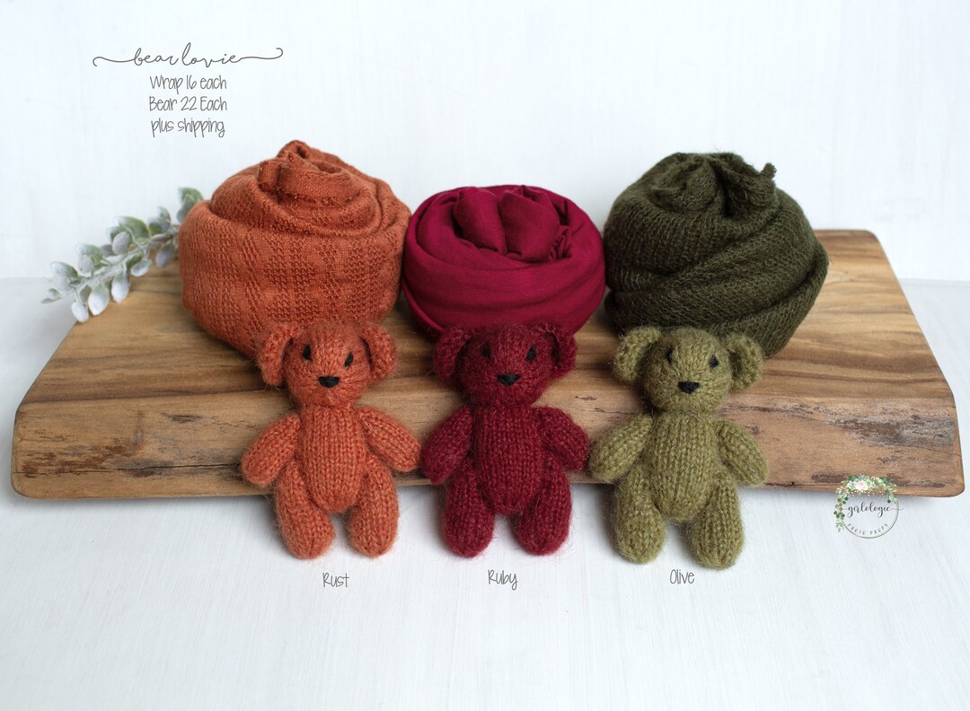 Bear Stuffie Teddy Bear Lovie Newborn Photo Prop Rust Ruby Red Olive ...