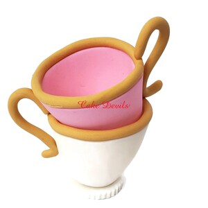Fondant Stacked Tea Cups and Pocket Watch Cake Toppers, Perfect for an ...